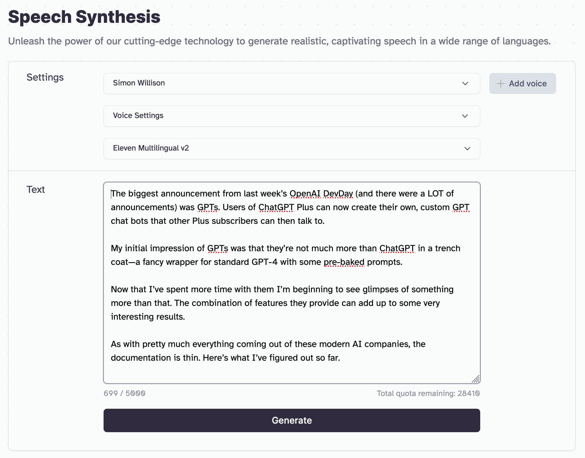 Cloning my voice with ElevenLabs | Simon Willison’s TILs